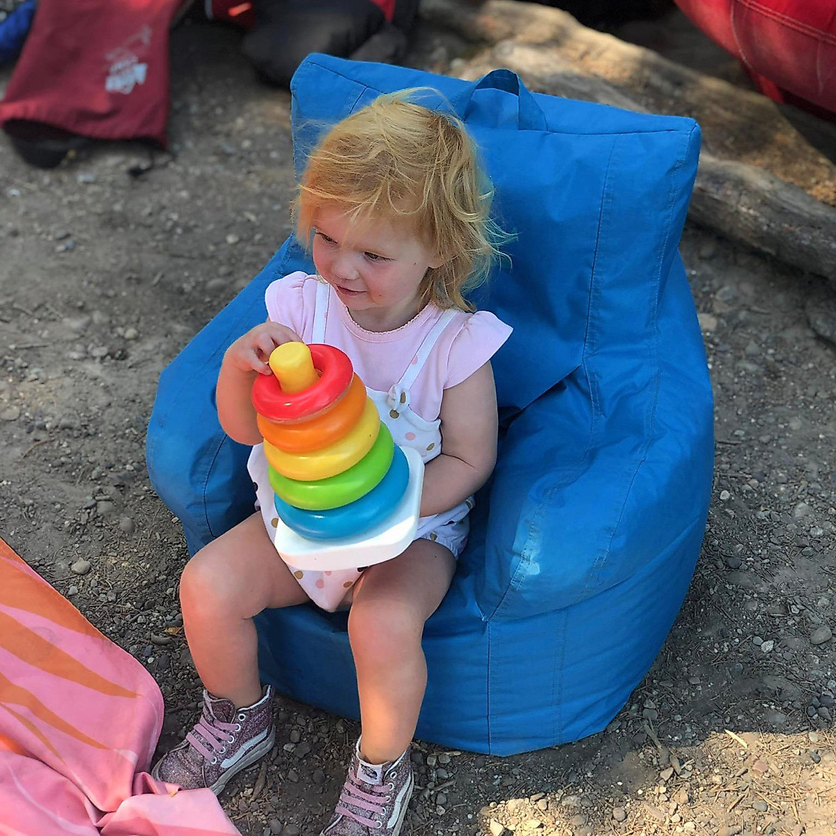 Cali Little Bear Sack Bean Bag Chair, Dirt-Resistant Coated Oxford Fabric, Flexible Seating for Children, Kid's Furniture for Bedrooms, Playrooms, Daycare, Preschool - French Blue (2-Pack)