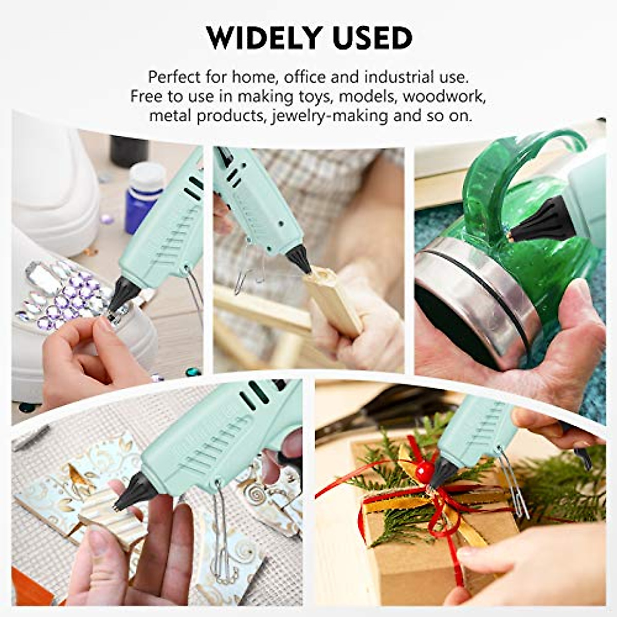 Magicfly 60/100W Hot Glue Gun Full Size with 15 Pcs Hot Glue Sticks (0.43 X 5.9 inch) and Carry Case, Dual Power High Temp Melt Glue Gun Kit with Finger Caps, Mat for Arts Craft, Household, Green