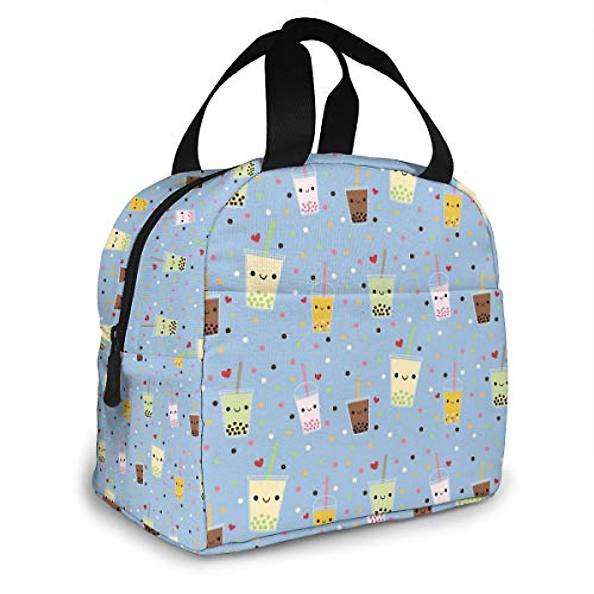 Happy Boba Bubble Tea Lunch Bag For Women Girls Kids Insulated Picnic Pouch Thermal Cooler Tote Bento Large Meal Prep Cute Bag Big Leakproof Soft Bags For Lunch Box, Camping, Travel, Fishing