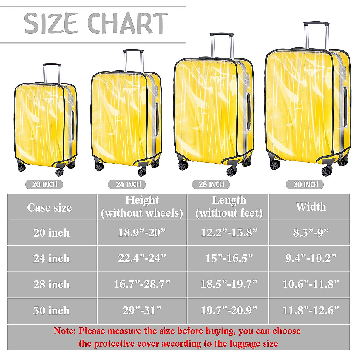 Reginary 8 Pieces Clear Luggage Cover PVC Waterproof Suitcase Cover Protector for Luggage Spinner Wheels Suitcase(20 Inches, 24 Inches, 28 Inches, 30 Inches)