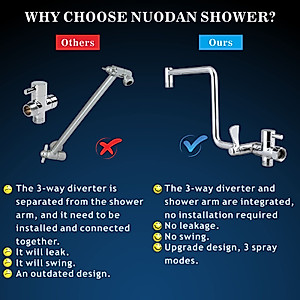Nuodan Dual Shower Head, 10'' High Pressure Rain Shower Head / 5 Spray Handheld Showerhead Combo with 14'' Adjustable Shower Extension Arm, Hose and Adhesive Shower Holder (Chrome)