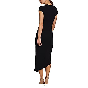LAUNDRY BY SHELLI SEGAL Women's Midi Cap Sleeve Asymmetrical Knot Front Dresses, Black, Medium