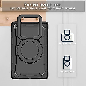 DETUOSI Hybrid Rotating Case for Lenovo Tab M10 Plus 10.6" 3rd Generation 2022 (TB-125FU/ TB-128F) with Shoulder Strap, 360 Degree Swivel Kickstand Heavy Duty Bumper Protective Shockproof Kids Cover