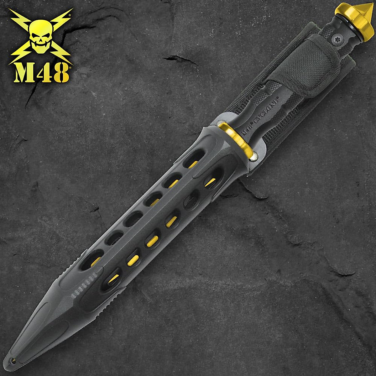 M48 Solar Flare Gold Spiral Knife | Patented Design | Cast Stainless Steel Blade | For Hunting and Survival | Unique Twist on Tactical Knives | Length 13.5"