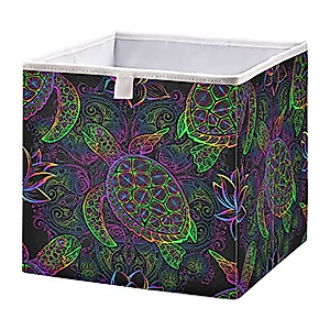 Kigai Foldable Storage Bins Cube,Mysterious Painted Turtle Closet Storage Baskets for Shelves Storage Box Open Storage Bins or Nursery Shelf, Closet, Office 11x11x11in