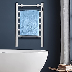 Tangkula Towel Warmer, Freestanding & Wall Mounting 6 Bars Heated Towel Rack w/Timer, LED Display, Overheat Protection & Constant Temperature Control, Aluminum Towel Drying Shelf for Bathroom
