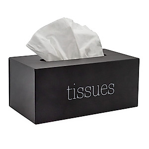 AuldHome Design Rectangular Tissue Box Cover (Black), Modern Farmhouse Style Enamelware Oblong Tissue Cover Holder