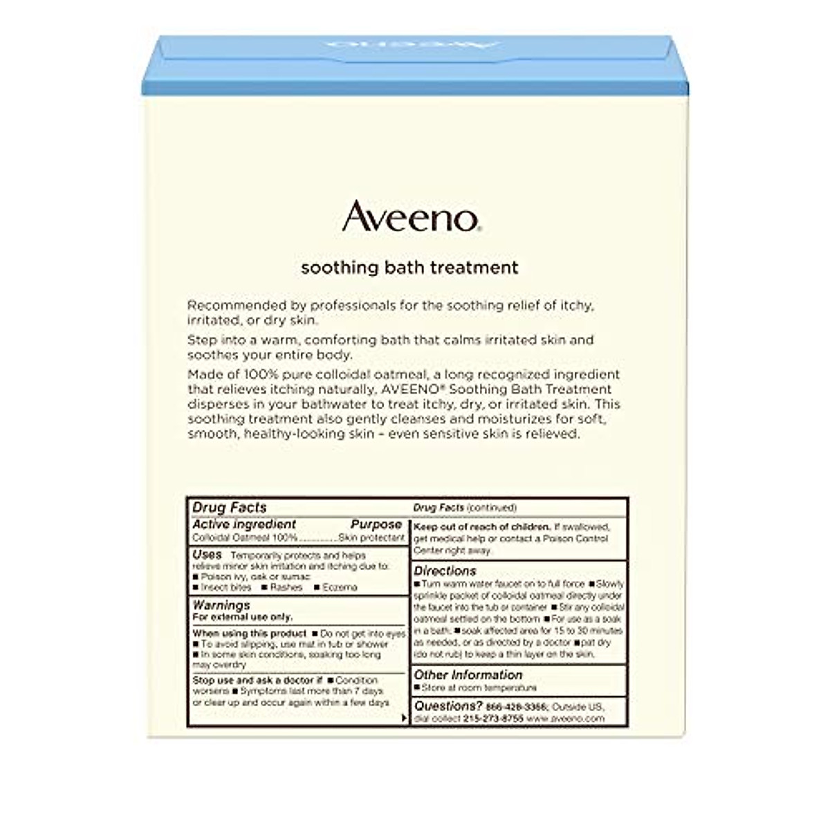 Aveeno Soothing Bath Treatment with 100% Natural Colloidal Oatmeal for Treatment & Relief of Dry, Itchy, Irritated Skin Due to Poison Ivy, Eczema, Sunburn, Rash, Insect Bites & Hives, 8 ct.