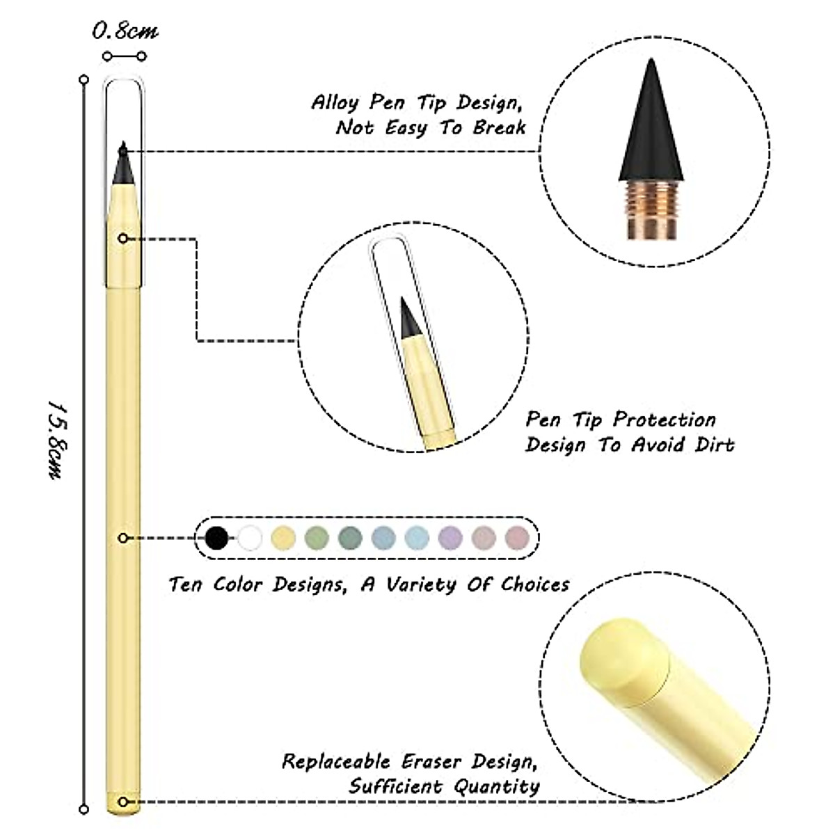 Ainiv 20 PCS Inkless Magic Pencil Everlasting Pencil Eternal with Macaron Eraser, Infinity Reusable Pencil for Writing Drawing with Extra 20 Erasers,Cute Morandi Pencils Home Office School Supplies