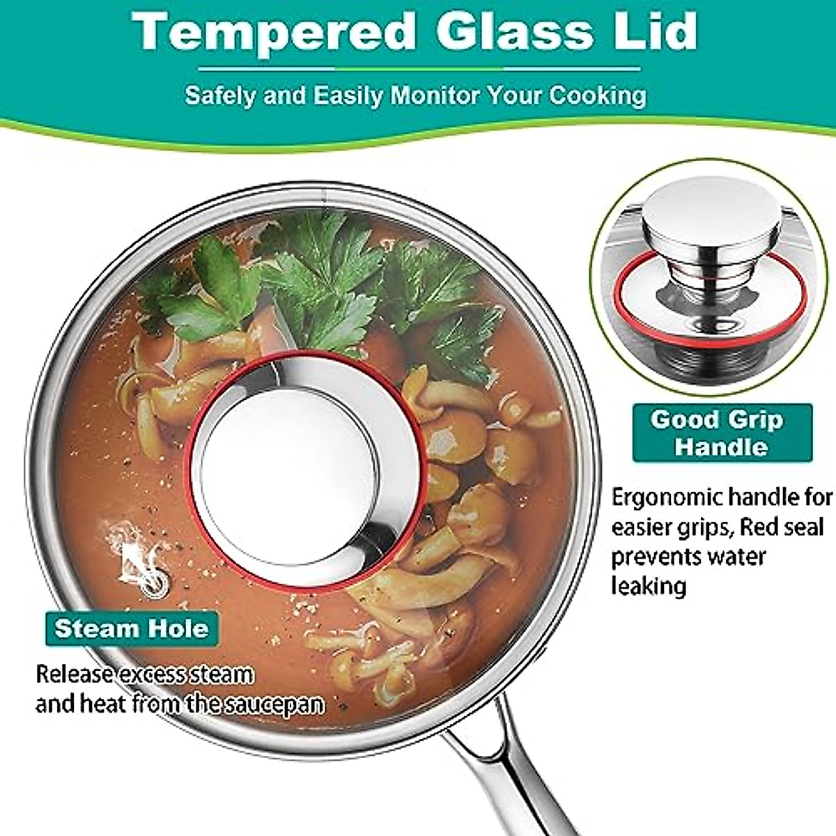 3 Quart Tri-Ply Stockpot and Saucepan, P&P CHEF Stainless Steel Sauce Pan with Lid, Cooking Induction Pot, Kitchen Cookware for All Stoves, Non-toxic, Durable & Dishwasher Safe