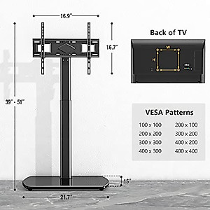Universal Floor TV Stand with Mount Swivel and Height Adjustable for Most 26 to 65 Inch LCD LED OLED Flat Panel and Curved Screen TVs, Tall TV Stand Space Saving for Corner and Bedroom, Black
