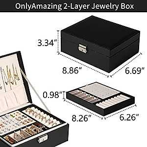onlyamazing Black Jewelry Box Desk Organizer Set of 2, Portable Jewelry Cases for Home, Travel