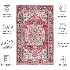 SAFAVIEH Tucson Collection Area Rug - 5' x 8', Red & Pink, Persian Design, Non-Shedding Machine Washable & Slip Resistant Ideal for High Traffic Areas in Living Room, Bedroom (TSN139R)