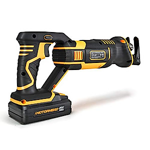 MOTORHEAD 20V ULTRA Cordless Reciprocating Saw, Lithium-Ion, Tool-Free Blade Change & Guard, 1” Stroke, 0-3000 SPM, Variable Speed Trigger, 2Ah Battery, Quick Charger, Bag, 2 Blades, USA-Based