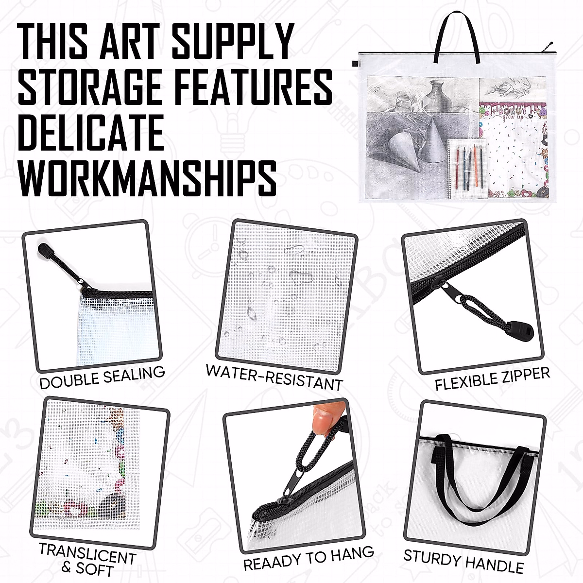 Huhumy 3 Pack Large Poster Storage Bag Bulletin Board Holder Art PVC Folder with Pocket Transparent Art Portfolio Organizer Storage Chart Container for Teacher Paper Teen(24 x 36, Classic Color)