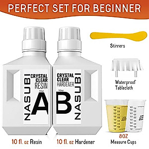 20oz Clear Resin Kit for Beginners- No Bubble Crystal Clear Epoxy Resin for Crafts, DIY, Jewelry Making, Molds - Easy to Mix 10oz Resin & 10oz Hardener with 2pcs 8oz Measuring Cups, Sticks