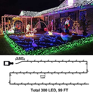 Hezbjiti Christmas Lights Color Changing Indoor String Lights 11 Modes 300LED 99ft LED Fairy Lights with Remote for Xmas Party Tree Yard Porch Garden Wedding Blue to Green