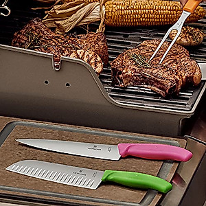 Santoku knife with 7" fluted edge blade and green handle