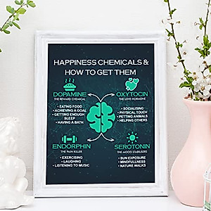 "Happiness Chemicals & How to Get Them"-Counseling Wall Sign -11 x 14" Motivational Typographic Wall Art Print-Ready to Frame. Rustic Home-Office-School-Counselor-Dorm Decor. Great Positive Advice!