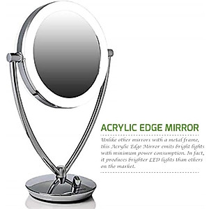 Ovente 8" Lighted Tabletop Makeup Mirror with 1X/10X Magnification, Double-Sided Magnifying Vanity Mirror, Dimmable LED Lights, 360° Swivel Design and Dual Power Supply, Polished Chrome MLT75CH1X10X