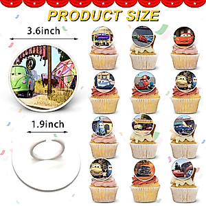 24pcs Cars Cake Toppers Cupcake Ring Decor for Kids Cars Theme Birthday Party Supplies Baking Decorations Party Favors