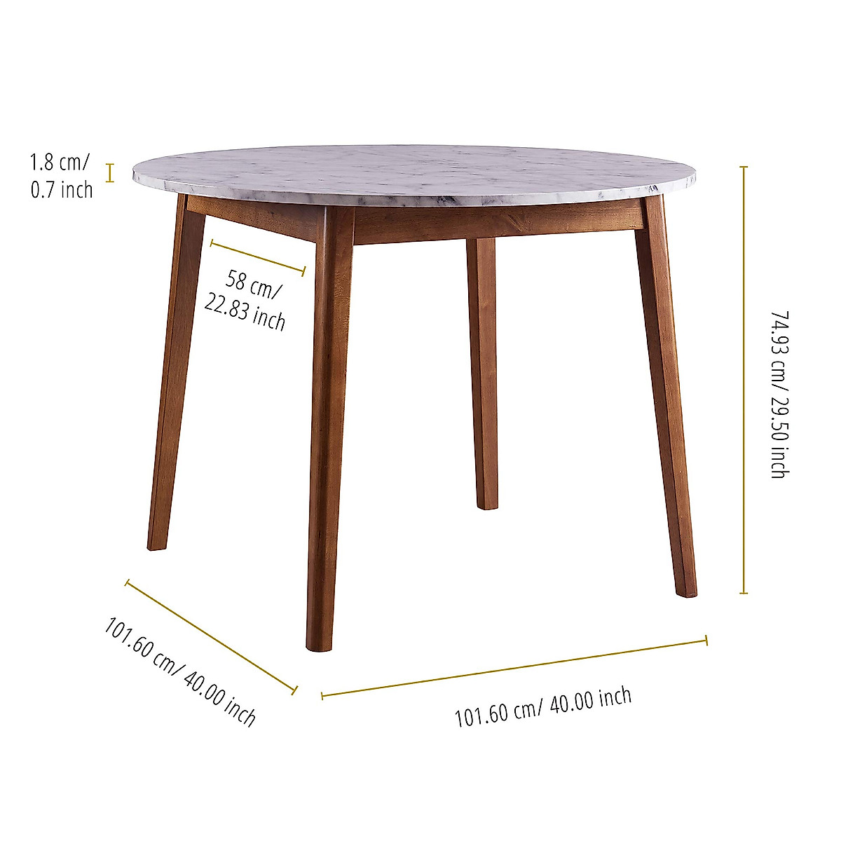 Teamson Home Ashton Round Shape Dining Table Desk with Storage Faux Marble Top for Living Room Home and Office, 30 Inch Height, Walnut