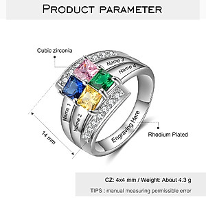 Zomodia Mothers Ring Personalized 4 Simulated Birthstones Engraved 4 Names Anniversary Promise Ring for Her Family Jewelry Gift for Grandma (9)