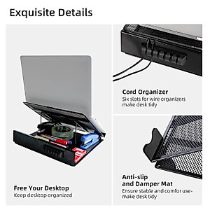 DESIGNA Metal Mesh Ventilated Adjustable Laptop Stands Computer Notebook Holder Stand Riser Compatible with Apple MacBook Air Pro Dell XPS HP Samsung Lenovo More Laptops up to 19"- Black