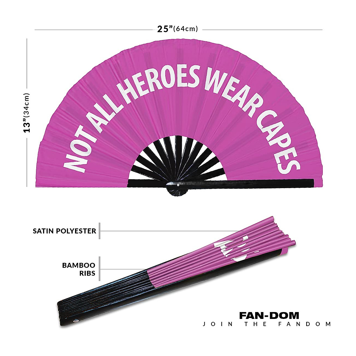 Not all Heroes Wear Capes hand fan foldable bamboo circuit hand fan funny gag slang words expressions statement gifts Festival accessories Rave handheld Circuit event fan Clack fans (Pink)