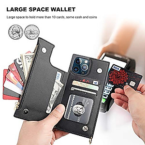 Bocasal Crossbody Wallet Case for iPhone 12 Pro Max with Card Holder,Zipper Card Slot Protector Shockproof Purse Cover with Removable Cross Body Strap 6.7 Inch(Black)