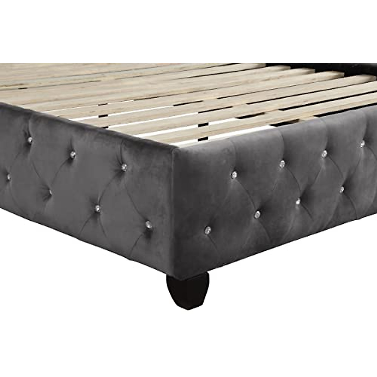 Epinki Queen Bed with Headboard, Gray, Wood, Platform Bed Frame, Easy Assembly