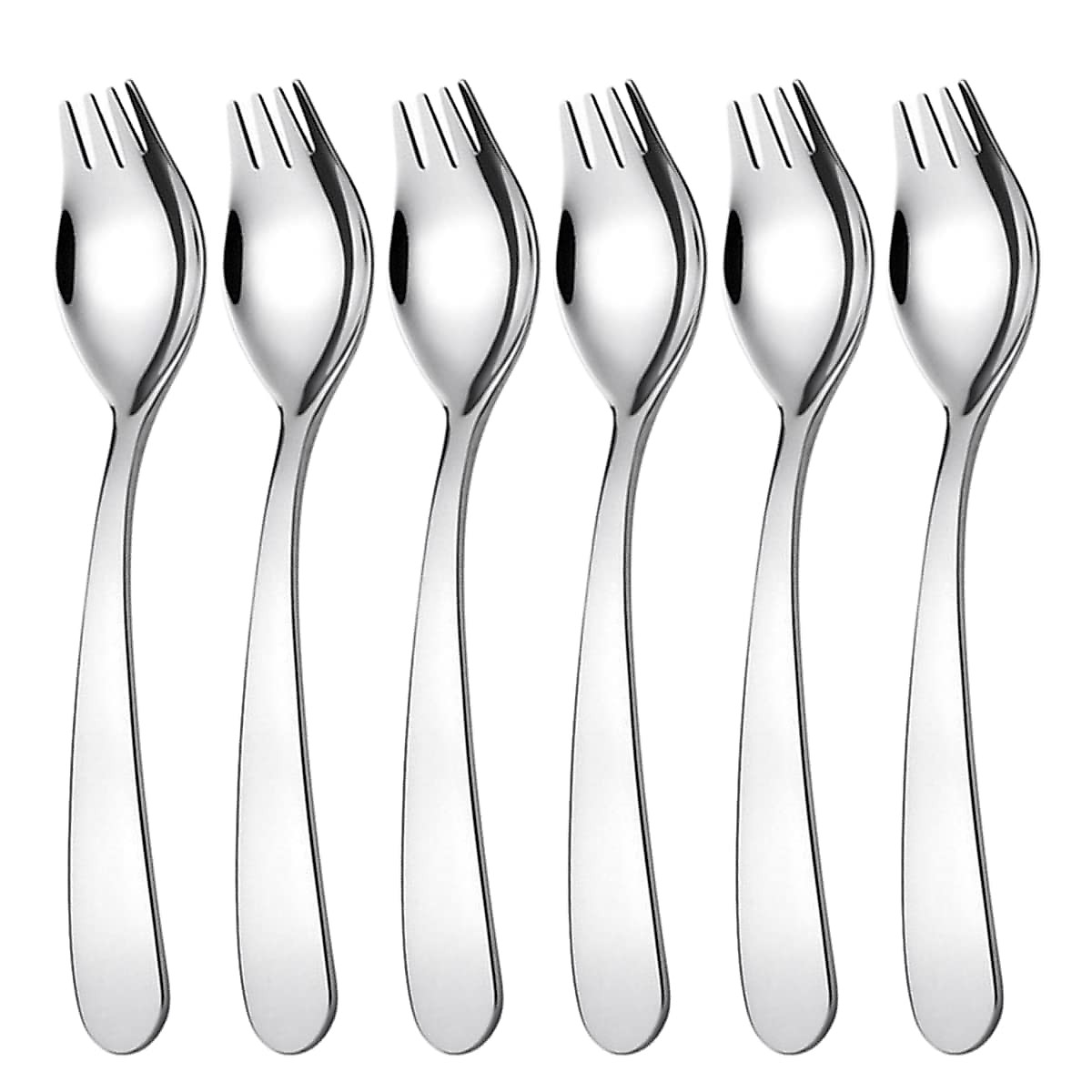 KAISHANE 6-Pack 18/10 Stainless Steel Sporks, 6.1-Inch, Multi-use Salad Fork & Dessert Spoon, Reusable Ice Cream & Fruit Utensils, Home, Camping, Travel, Easy Clean