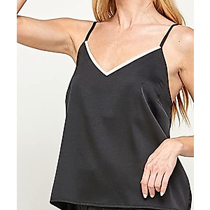 SWOMOG Womens Silk Satin Pajamas Set Two-Piece Pj Sets Cami Top and Capris Pants Sleepwear A-black