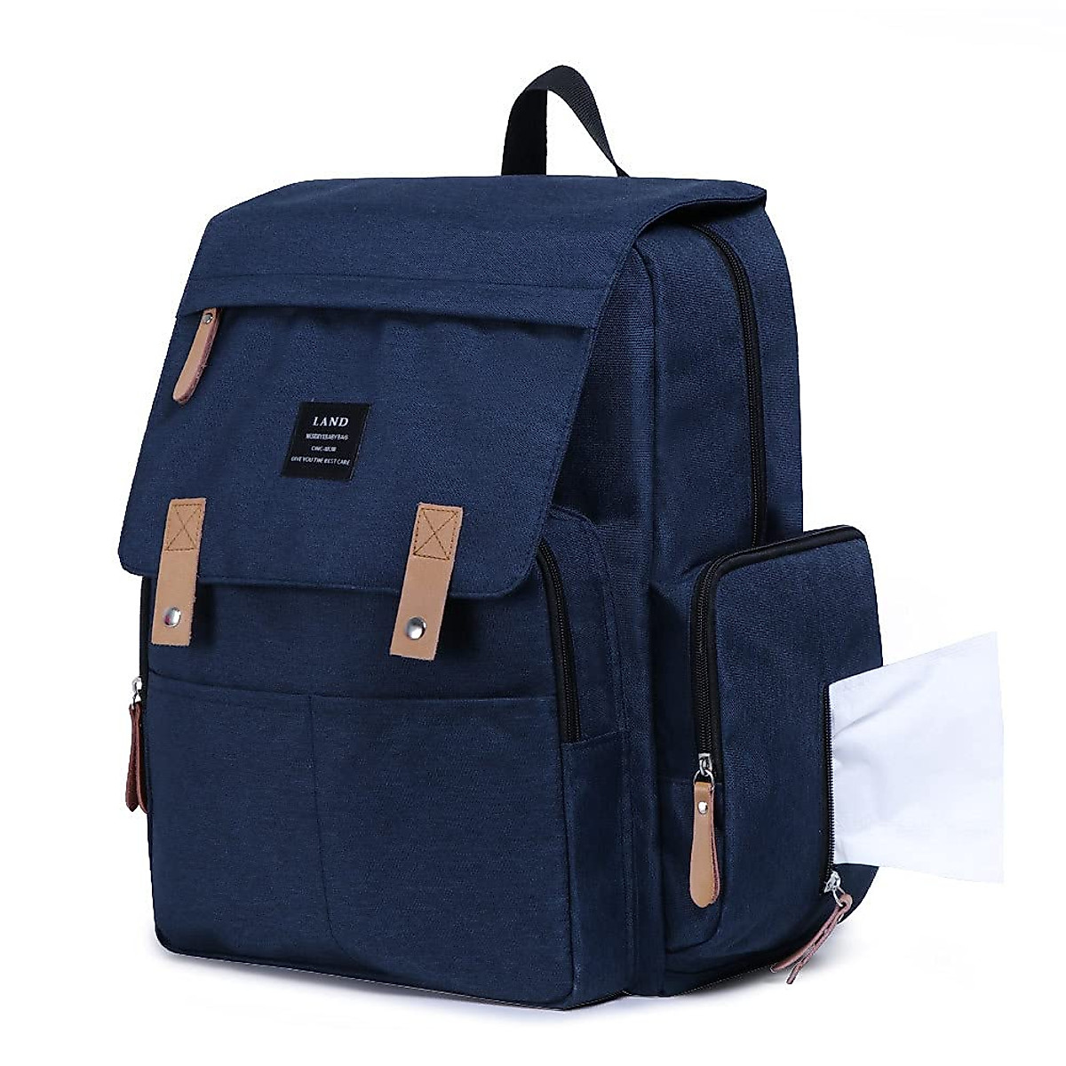 Land diaper bag multi-function waterproof travel backpack nappy bags insulated compartment pockets wipes pocket (navy blue)