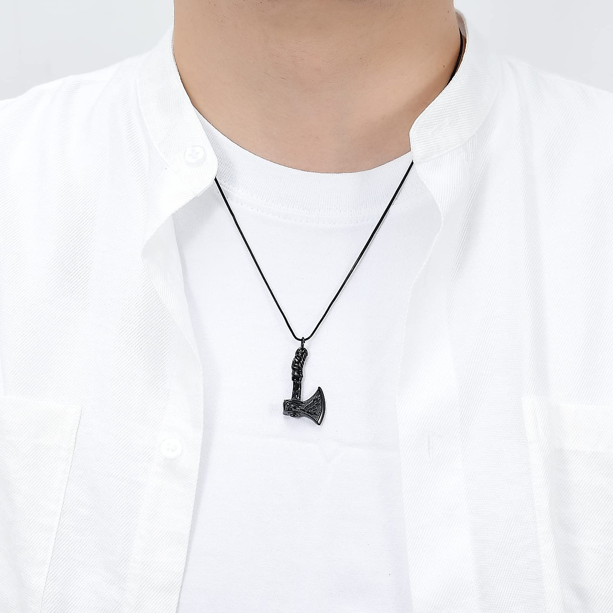 Thor Axe Cremation Jewelry for Ashes for Women Men Viking Jewelry Memorial Pendant Urn Necklace for Loved One Ashes Holder (Black)