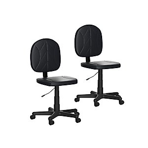 VECELO Small Desk Chair Set of 2, Home Office Chairs Low-Backrest Armless Cushion Seat PU Leather with Adjustable Height 360°Quiet Swivels for Home Office,Black