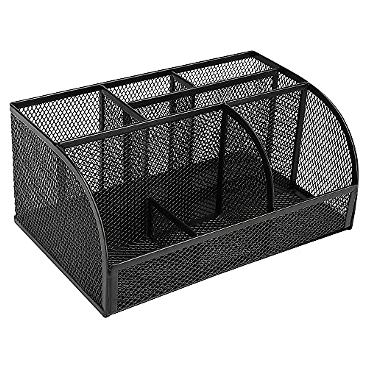 deli Mesh Desk Organizer Office Desktop Organizer with Pen Holder, Metal Stationary Organizer Desk Caddy, 7 Compartments, Black