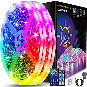 Keepsmile 100ft Led Strip Lights (2 Rolls of 50ft) Bluetooth Smart App Music Sync Color Changing RGB Led Light Strip with Remote and Power Adapter,Led Lights for Bedroom Room Home Decor Party Festival