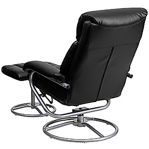 Flash Furniture Barker Contemporary Multi-Position Recliner and Ottoman with Metal Base in Black LeatherSoft
