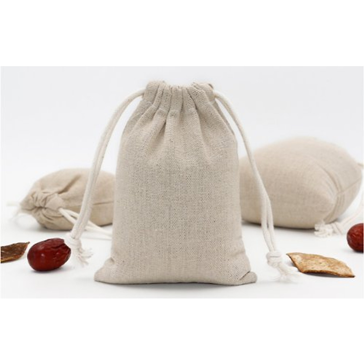 12 Pcs Double Drawstrings Cotton Bags Muslin Cloth Storage Reusable Pouches for Jewelry Tea Spices Herbs Fruits DIY Wedding Party Gift Bags Craft (8" x 10")