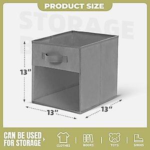 STORAGEIDEAS Storage Cubes，13 Inch Cube Storage Bins With Clear Window，Set of 10, Foldable Storage Cubes With Handles, Closet Storage Organizer Bins, Cubby Clothing Storage Baskets for Shelves, Gray