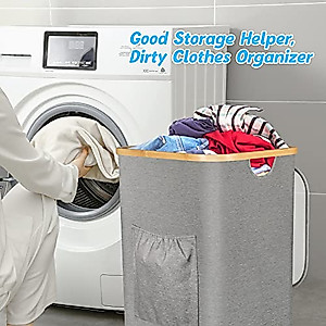 GLCONN Tall Laundry Basket with Lid, Inner Bag - 105L Large Laundry Hamper Bathroom Clothes Basket - Collapsible Storage Bin Grey Basket for Clothes, Toys, Dorm, Living Room, Bedroom Organizer