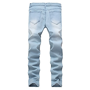 Qazel Vorrlon Men's Blue Skinny Jeans Stretch Washed Slim Fit Pencil Pants,Light Blue,36