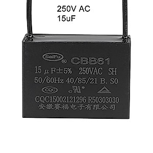 uxcell Ceiling Fan Capacitor CBB61 15uF 250V AC 2 Wires Metallized Polypropylene Film Capacitor 47x34x22mm for Electric Fan Pump Motor Generator