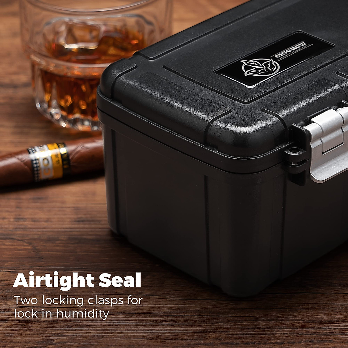 CINOROW Travel Cigar Humidor Case for 10-15 Cigars with Lighter and Cutter, Hygrometer and Humidifier, Spanish Cedar Sheet, Portable Waterproof Cigar Carrying Case, Gift for Men