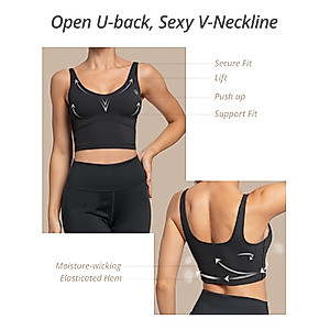 AKASO Womens Longline Sports Bra Tank Top Padded Workout Running Yoga Black