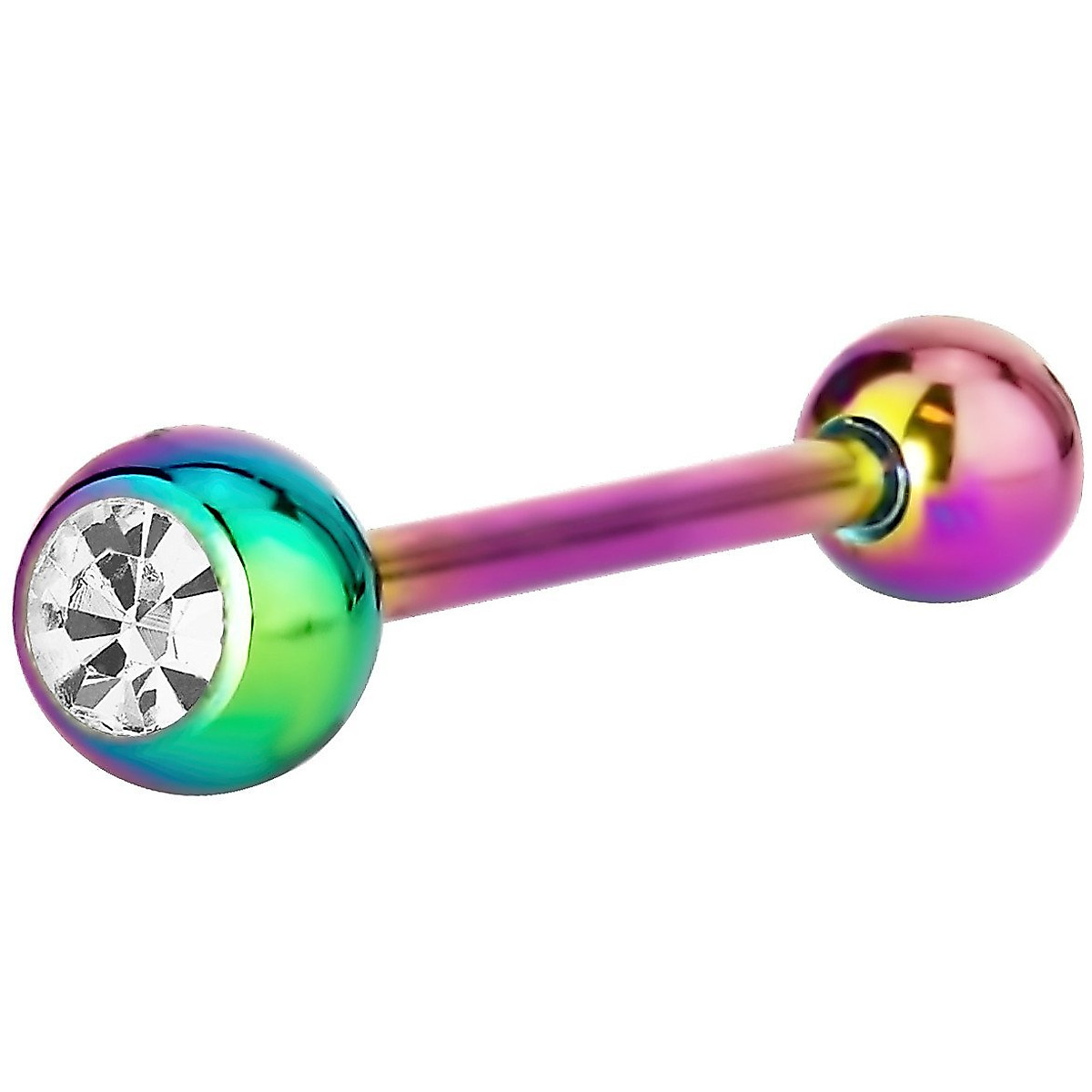 Forbidden Body Jewelry 14G 16mm (5/8 Inch) CZ Crystal Surgical Steel Rainbow IP Plated Tongue Ring