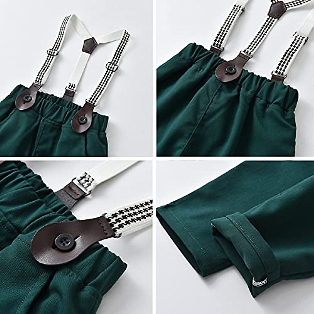 JunNeng Baby Boy Outfits Suits Formal Clothes Sets,Toddler Gentleman Bowtie Dress Shirt+Suspender Pants Wedding outfit,Green