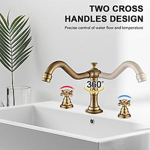 𝐕𝐨𝐭𝐚𝐦𝐮𝐭𝐚 𝐁𝐚𝐭𝐡𝐫𝐨𝐨𝐦 𝐒𝐢𝐧𝐤 𝐅𝐚𝐮𝐜𝐞𝐭 Antique Brass Bathroom Faucets for Sink 3 Hole 8 Inch Widespread Bathroom Faucet 2 Handles Faucet for Bathroom Sink with Pop Up Drain