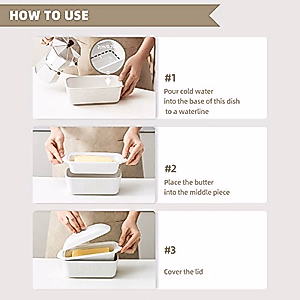 FE Butter Dish, 10 oz Ceramic Butter Keeper with Water Line, French Butter Dish with Lid for Countertop (White)